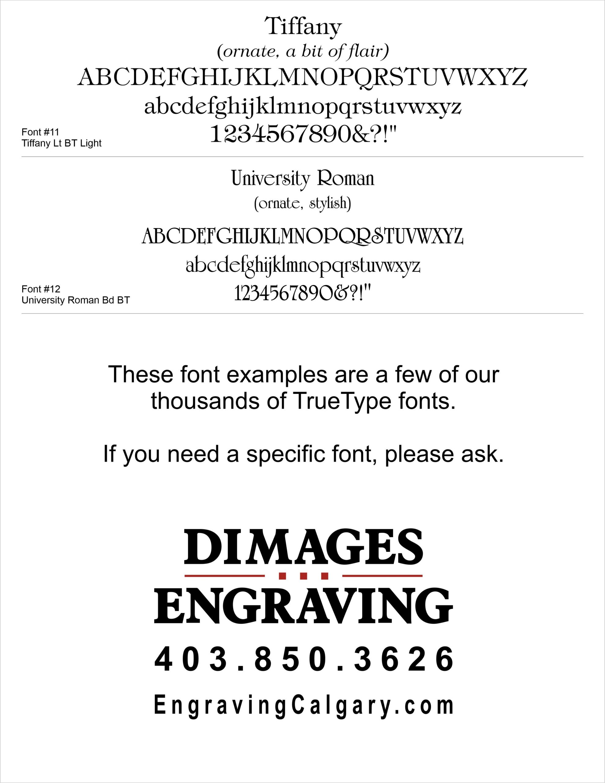 Choose A Font | Engraving Calgary - Dimages Engraving